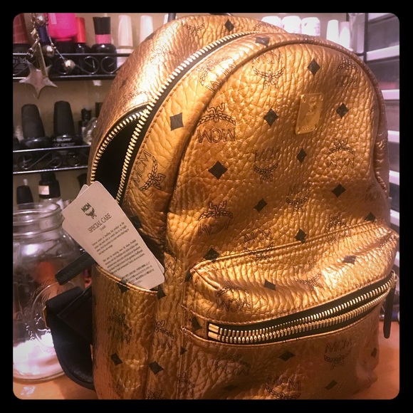 MCM | Bags | Authintic Mcm Gold Back Pack | Poshmark